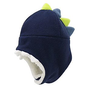 Baby Boy Sherpa Hats and Mittens Set Toddler Gloves Warm Fleece Winter Hat Baby Girl Dinosaur Navy 2-4T