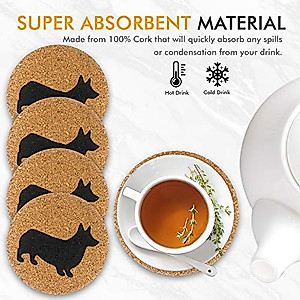 Corgi Dog Gift Cork 4 Pack Drink Coasters Set - Kitchen Bar Table Decor - Perfect Decoration for Puppy Dog Lovers