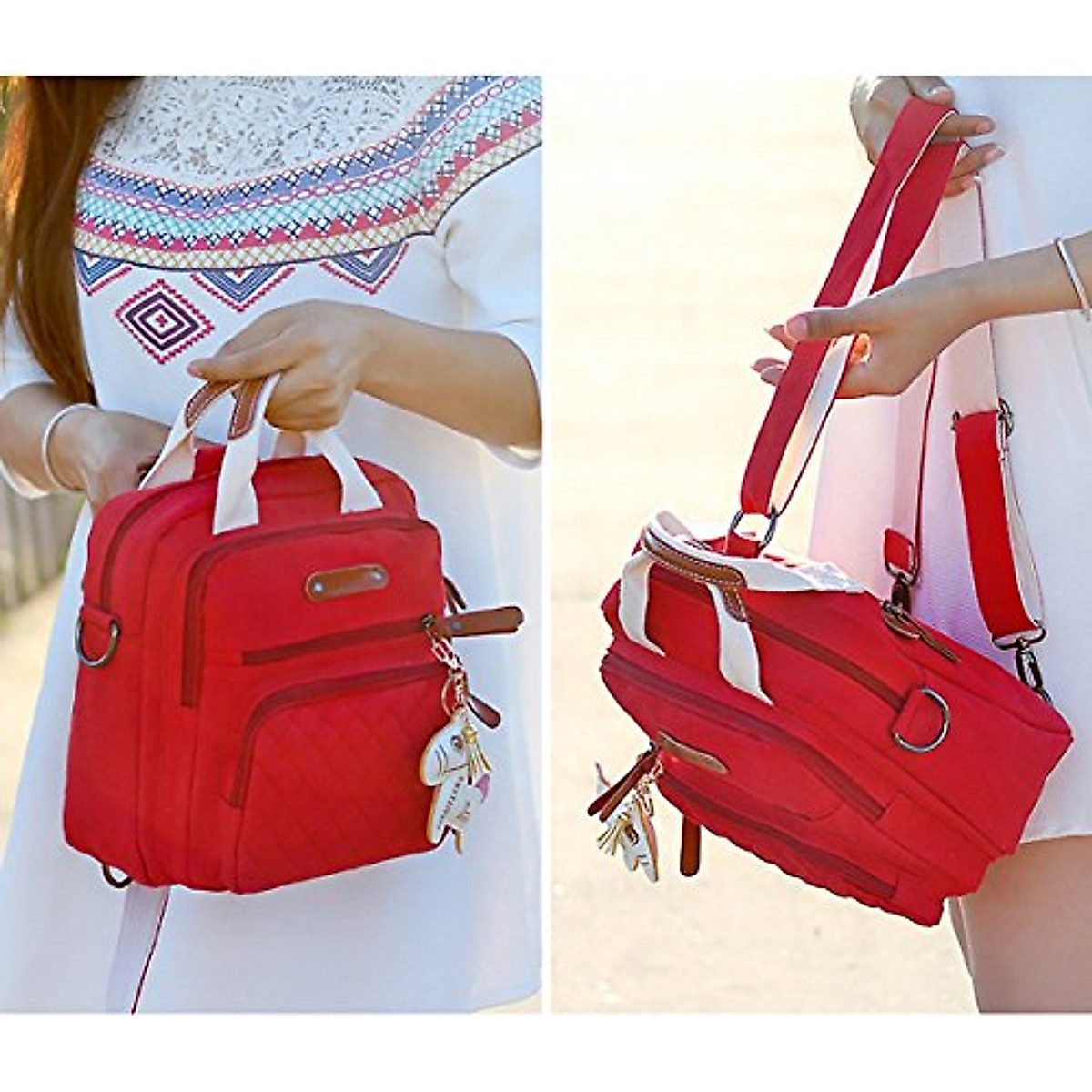 Mini Multi-Function Diaper Bag Tote Messenger Backpack-Red
