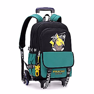 CUSALBOY Anime School Bags student Oxford Cloth Vacation Backpack Travel Bag Luggage Trolley Case with Six Wheels Laptop backpack (green1)