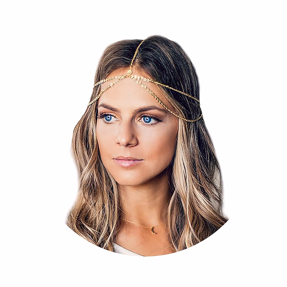 Aukmla Boho Sequins Head Chain Festival Wedding Headpiece Hair Chain Spring Summer Christmas Fashion Headband Hair Jewelry for Women and Girls (Gold)