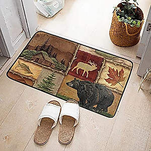 Rustic Lodge Bear Door Mat Non Slip Entrance Floor Rug Farmhouse Moose Cabin Indoor Mat Welcome Carpet for Home Bedroom Bathroom Living Room 23.6" X 15.7"