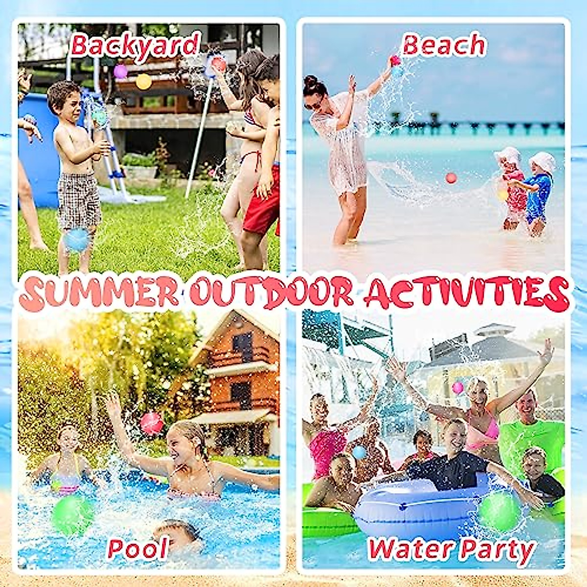 VATOS 24pcs Reusable Water Balloons Pool Beach Water Toys for Boys and Girls Outdoor Water Bomb Balls Bath Games Party Favors Birthday Gifts for Kids 3 4 5 6 7 8 9 10 11 12 Year Old Outside Toy