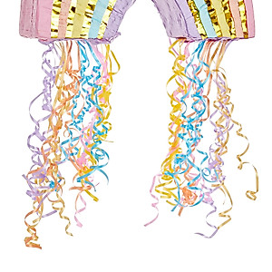 Rainbow Pull String Pinata for Pastel Birthday Decorations, Gender Reveal Party Supplies (Small, 16.5 x 10 x 3 In)