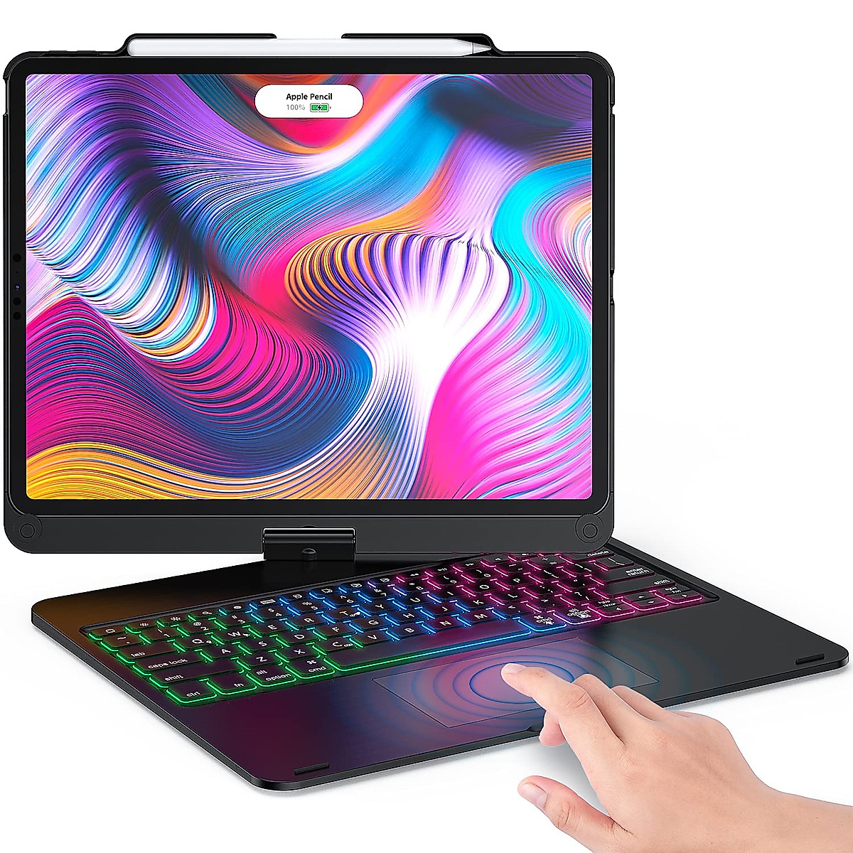 Touchpad Keyboard Case for iPad Pro 12.9 2021 5th Generation/2020 4th-Gen/2018-3rd Gen, iPad Pro 12.9 Case with Touchpad Backlight Function Keyboard (Black)