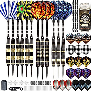 Darts Metal Tip Set - Darts Steel Tip Set Professional, 20 Grams, 24 Grams and 26 Grams Metal Tip Darts with Aluminum Shafts, Brass Barrels, Extra Dart Flights, Sharpener Tool Kit, Carrying Case