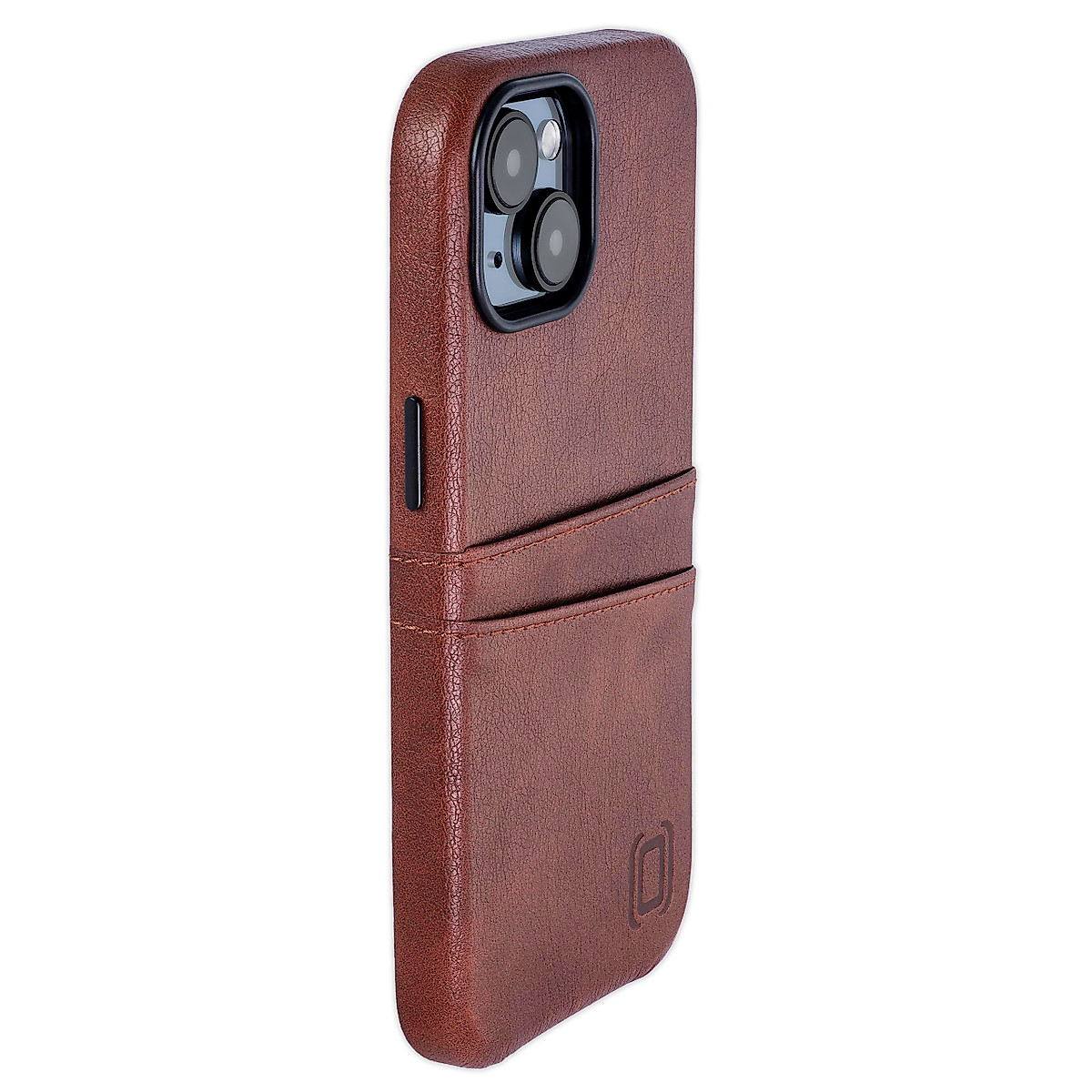 Dockem Card Case for iPhone 15 with Built-in Metal Plate for Magnetic Mounting & 2 Card Holder Pockets: Exec M2 Premium Synthetic Leather Wallet Case (iPhone 15, Brown)