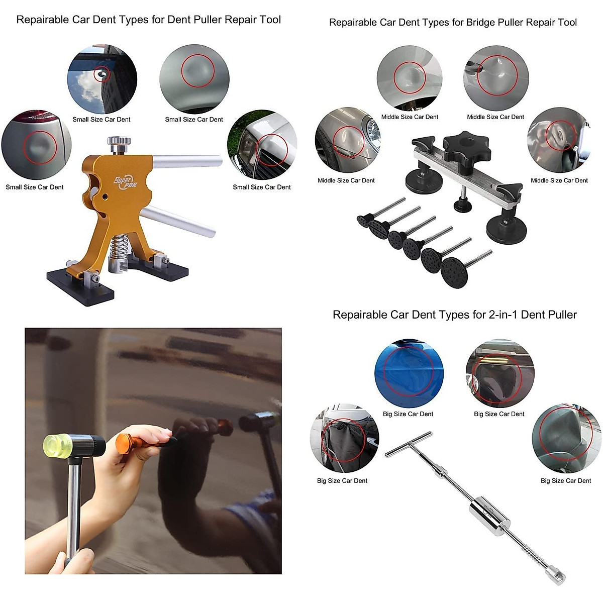 Fly5D Complete Paintless Auto Dent Removal Tools Set, PDR Dent Puller Kit for Autobody Repair of Dents with Different Aluminum Dent Pull Tabs Can Be Reused Countless Times