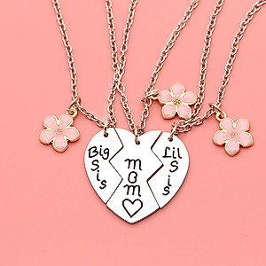 Maxforever 3Pcs Mother Daughter ,Mom Big / Lil Sis Pendant Necklaces Birthday Mother's Day Chirstmas Gifts