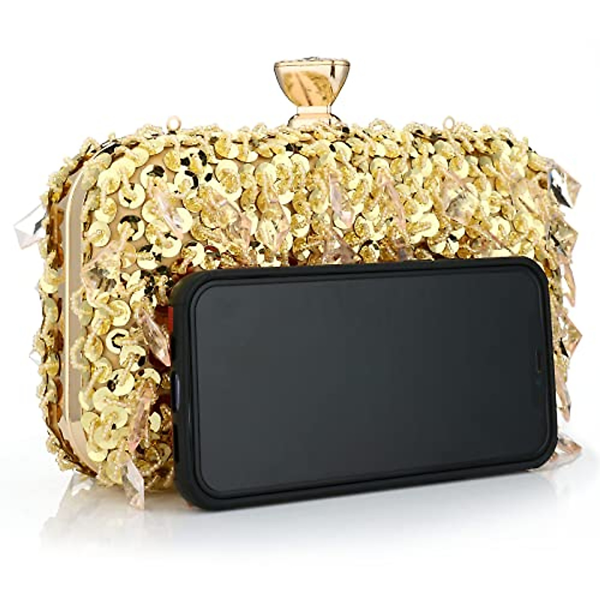 Buric Clutch Purses for Women Elegant Evening Bag Small Crossbody Bag Sequins Binding with Detachable Chain for Prom/Wedding (Gold)