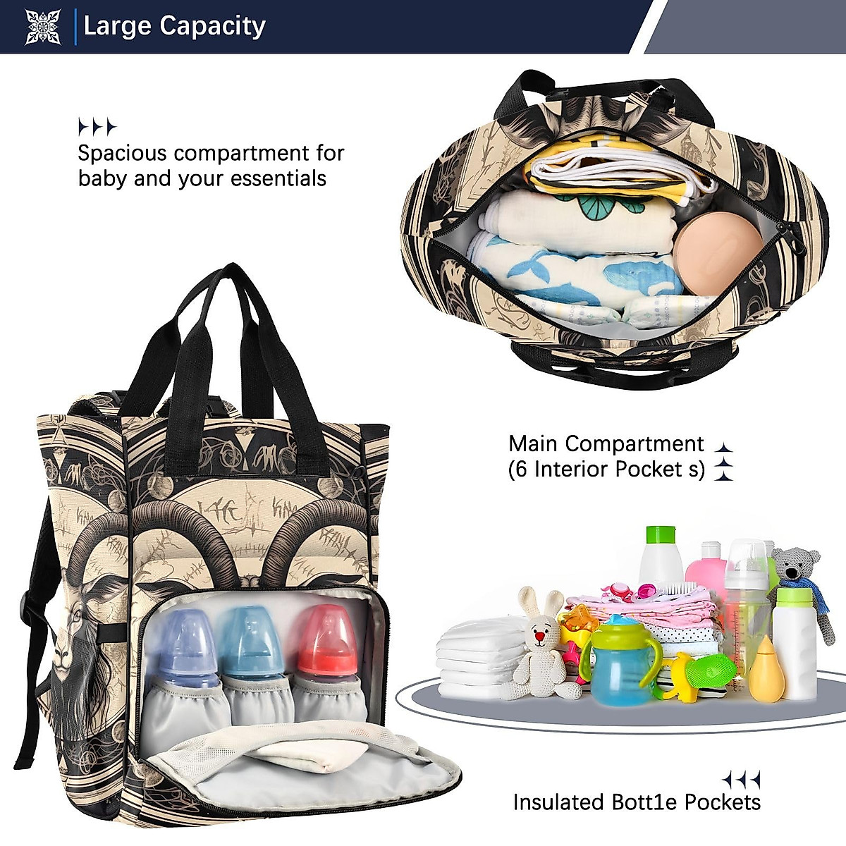 xigua Goat Symbol Diaper Bag Backpack Multi Function Baby Changing Bags Waterproof Large Capacity Travel Back Pack for Mom Dad