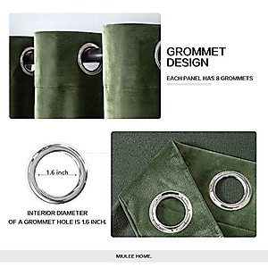 MIULEE Olive Green Velvet Curtains 96 inch Long and 100% Blackout Velvet Curtains