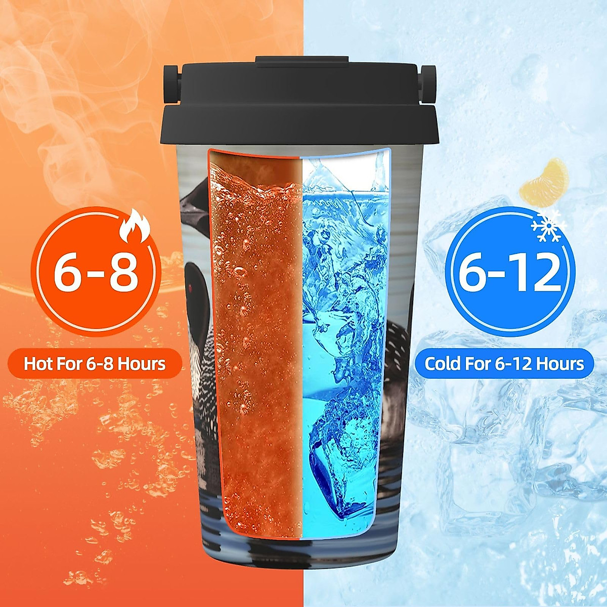 Insulated Coffee Mug Loon Birds 17oz Double Wall Vacuum Stainless Steel Tumbler With Leak-Proof Lid And Handle, Cute Travel Thermos Mug For Cold Hot Drinks