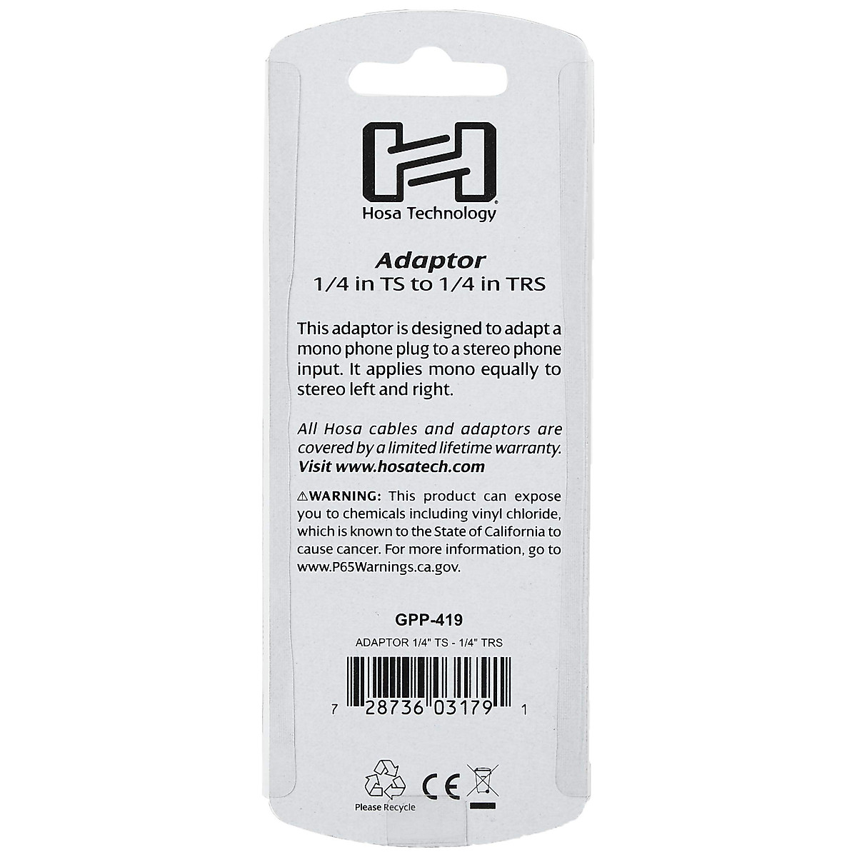 Hosa GPP-419 Female TS 1/4" to Male TRS 1/4" Adaptor