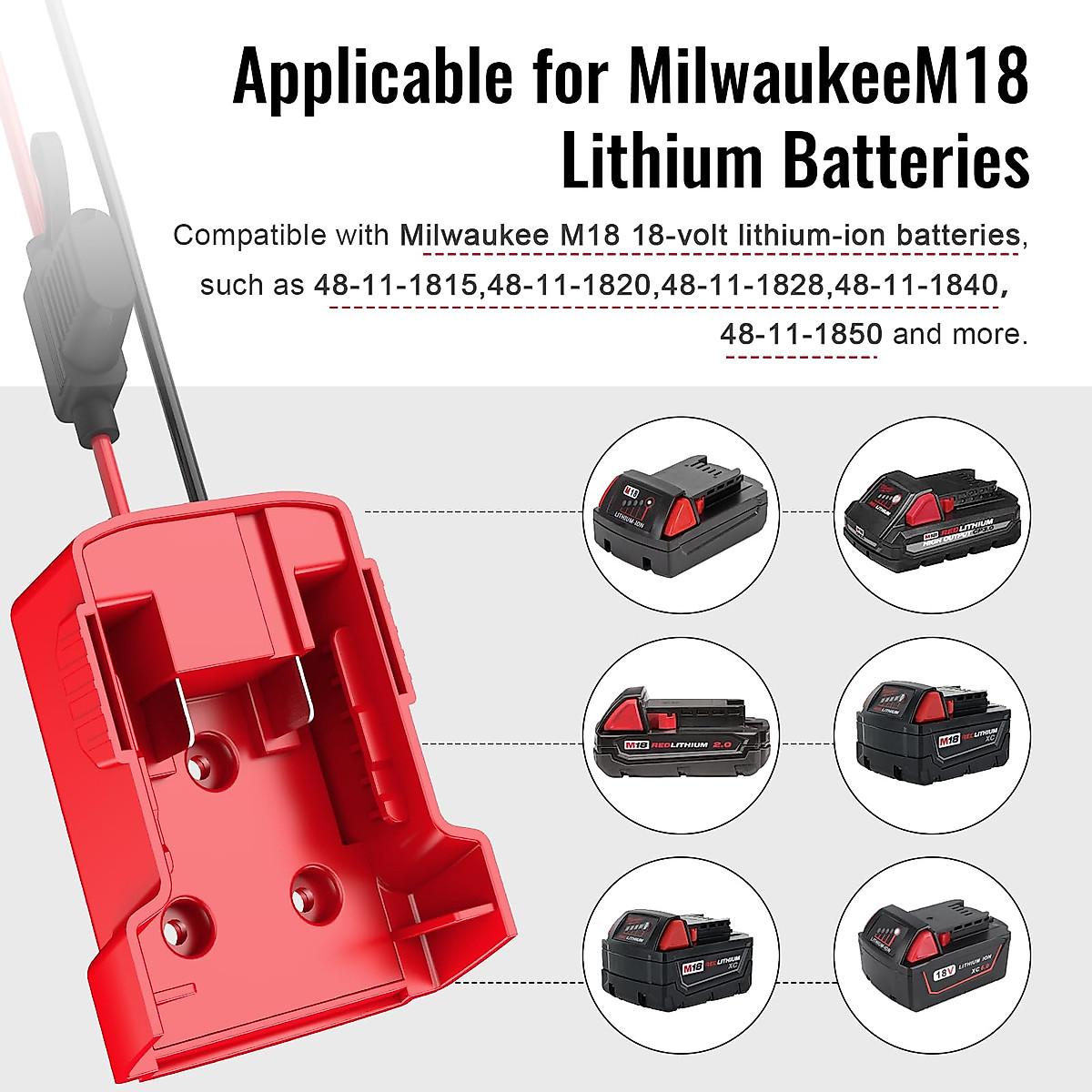 Azocek Power Wheels Adapter for Milwaukee M18 Battery with Wire Harness Connector Compatible with 12 Volt Power Wheels, 12AWG Wire with 40A Fuse