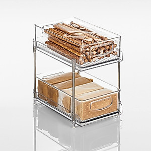 Nate Home by Nate Berkus 2-Tier Sliding Plastic Pull-Out Shallow Drawer Organizer | 2 Bins, Kitchen Cabinet Organizer and Pantry Storage from mDesign - Clear/Polished Stainless Steel