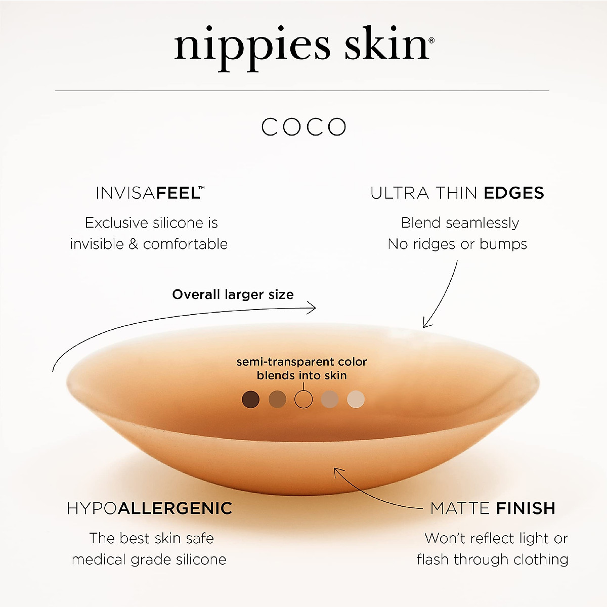 Nippies Non-Adhesive Bra Liner Nipple Covers for Women – Reusable Silicone No-Show Inserts Bra Pad Enhancements with Travel Box - Coco