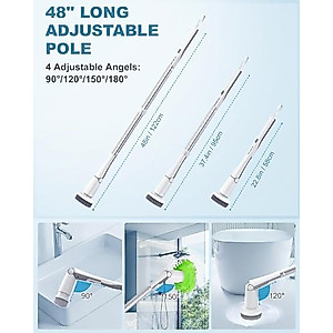 600RPM Electric Spin Scrubber, BIUBLE Cordless Cleaning Brush with Adjustable Long Handle, 5 Upgrade Replaceable Brush Heads & Velcro, Bathroom Shower Cleaning Scrubber for Bathtub Grout Tile Floor