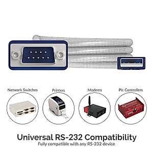 SABRENT USB 2.0 to Serial (9 Pin) DB 9 RS 232 Converter Cable, Prolific Chipset, HEXNUTS, [Windows 11/10/8.1/8/7/VISTA/XP, Mac OS X 10.6 and Above] 2.5 Feet (CB-DB9P)