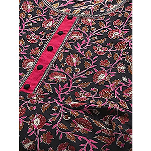 Yash Gallery Women's Plus Size Cotton Floral Printed Anarkali kurta (Black)