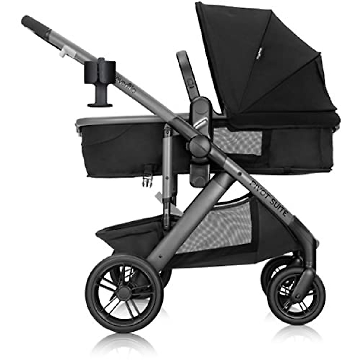Evenflo Pivot Suite Travel System with LiteMax Infant Car Seat with Anti-Rebound Bar Dunloe Black