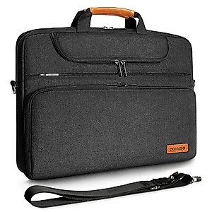 DOMISO 17 Inch Multi-Functional Laptop Sleeve Business Briefcase Waterproof Messenger Shoulder Bag Compatible with 17"-17.3" Notebooks/Dell/Acer/HP/MSI/ASUS, Black