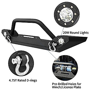 YITAMOTOR Front & Rear Bumper Combo Compatible with 1997-2006 Jeep Wrangler TJ with 2" Hitch Receiver & D-Rings & Square Lights, Upgraded Textured Black Bumper w/Winch Plate