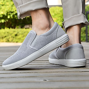 konhill Men's Slip on Sneaker - Knit Walking Loafers Memory Foam Driving Work Skate Shoes Arch Support Slip Resistant Shoes 7.5 US Gray 40