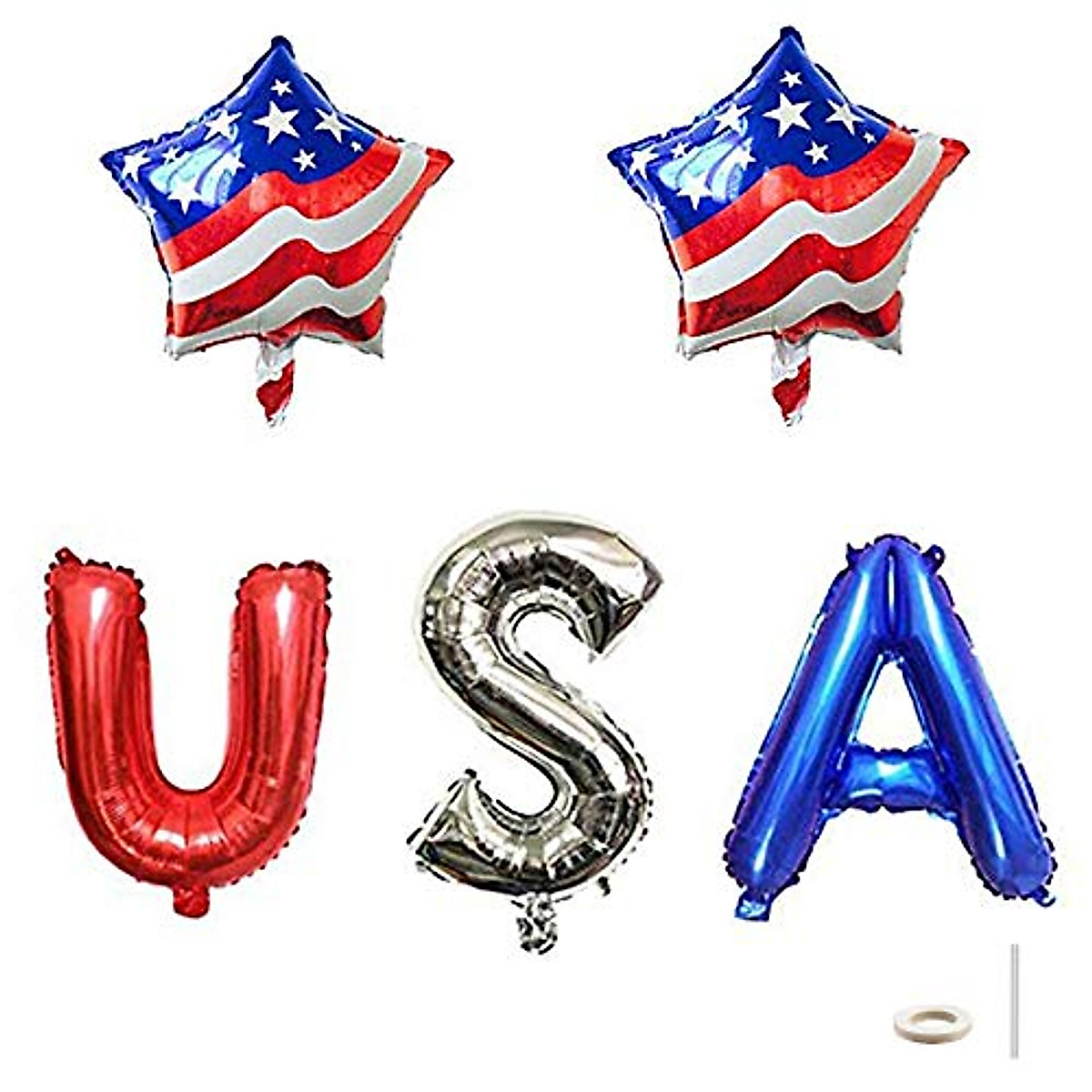 Huture 5PCS USA Flag Star Patriotic Aluminum Foil Balloons Mylar Balloons Kit 2 Stars Balloons 3 USA Letter for Birthday Celebration Holiday Events Party Favors Supplies Decoration Set
