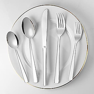 Flatware Set for 8, 40 Piece Silverware Set Premium Stainless Steel Square Cutlery Set Include Fork Spoon Knife Kitchen Tableware Utensil Set, Smooth Thickened Edge Mirror Polished, Briout