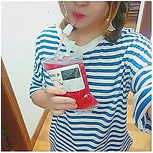 JCLMER 25 Pcs Blood Energy Drink Bag Drink Container IV Bags, Translucent Plastic Pouches Drink Bags for Cold & Hot Drinks for Adults and Kids, Blood Bags Party Favour Drinking Cups