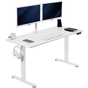 VIVO Electric 55 x 24 inch Stand Up Desk, Complete Height Adjustable Standing Home & Office Workstation with Memory Controller, White Top, White Frame, DESK-E155TW