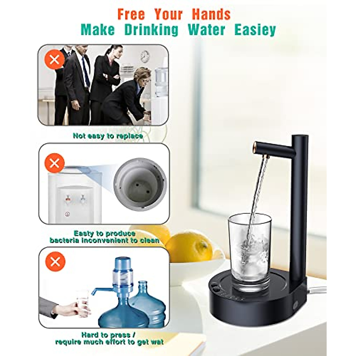 ATIDIE Intelligent Desktop Water Bottle Dispenser,USB Charging Automatic Drinking Water Bottle Pump for 5 Gallon & Universal Bottles, Portable Electric Water Dispenser for Home,Office,Outdoor (Blue)