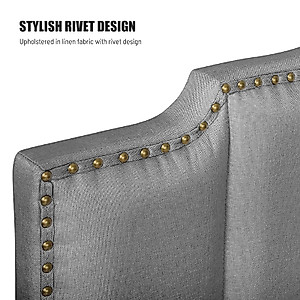MegaChunk Queen Size Upholstered Linen Platform Bed Frame with 2 Under-Bed Drawers, Padded Headboard with Rivets Design, Strong Bed Slats System, No Box Spring Needed, Grey