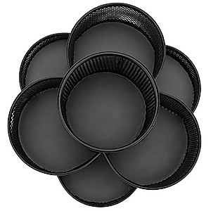 MyGift Rotating Black Metal Mesh Desktop Organizer, 7 Compartment Office Desk Supplies and Stationery Storage Caddy