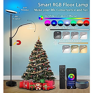RGB LED Corner Floor Lamp, Tall Sky Torchiere Lamps, Mood Lighting with Smart APP & Remote, Color Changing Standing Floor Light, Bright Reading Lamp for Living Room Bedroom Office Gaming Party