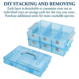 MyGift 11 Inch Sky Blue Transparent Arts and Crafts Sewing Supplies Storage Organizer Case with White Accents, 24 Customizable Compartments, 6 Drawers Removable Dividers