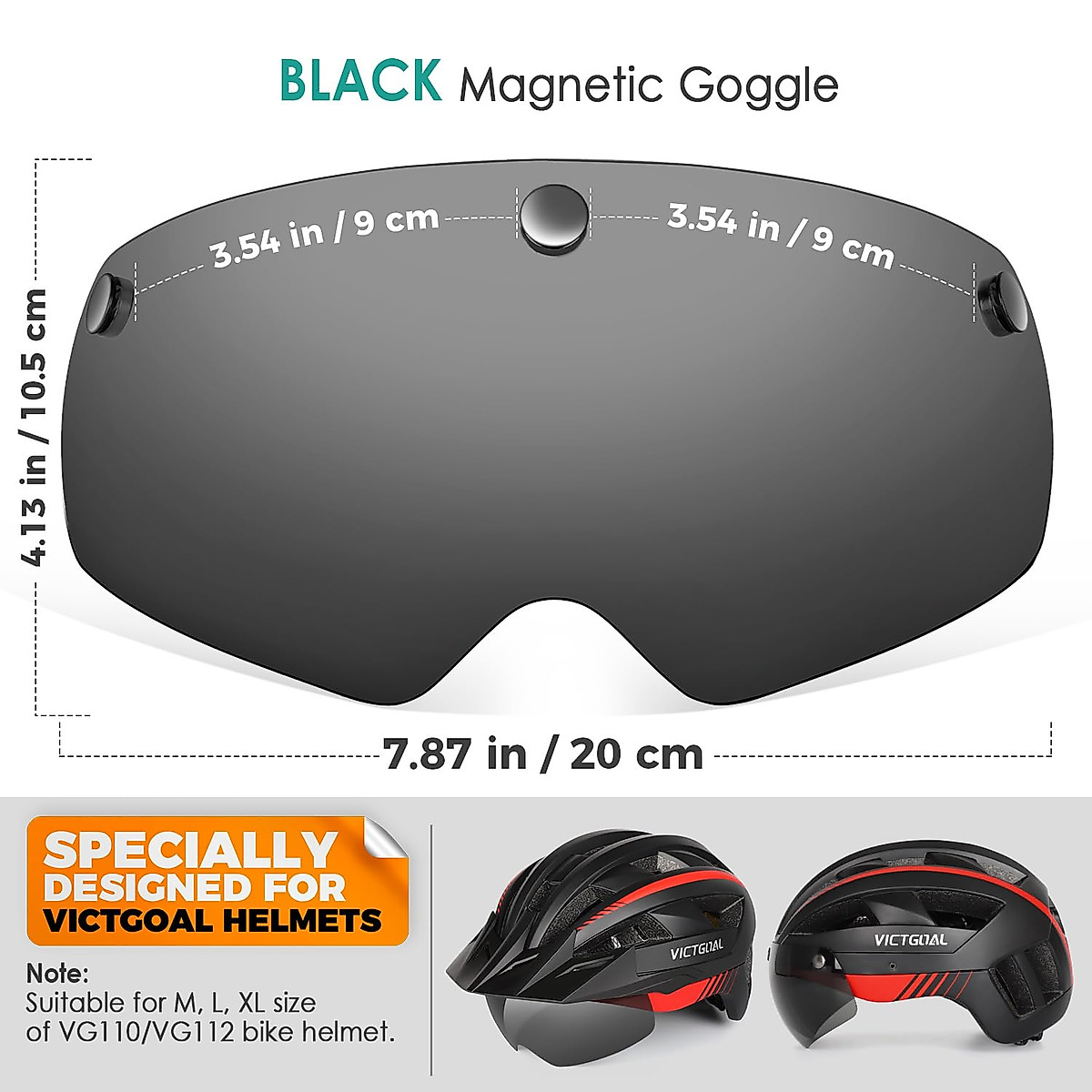 VICTGOAL Detachable Magnetic Bike Helmet Goggles Visor Especially Deisgned for VG110/VG112 Bicycle Helmet (Black)