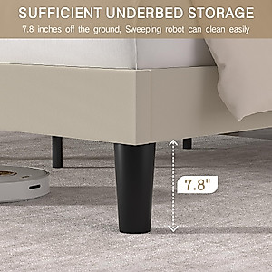 VECELO Queen Size Platform Bed Frame with Height Adjustable Upholstered Headboard, Modern Mattress Foundation,Strong Wood Slat Support, No Box Spring Needed, Easy Assembly