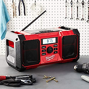 Milwaukee 2890-20 18V Dual Chemistry M18 Jobsite Radio with Shock Absorbing End Caps, USB 2.1A Smartphone Charging, and 3.5mm Aux Jack