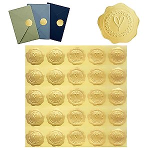 DJDZ 250pcs Gold Embossed Heart Envelope Seals Stickers for Wedding Invitations,Party Favors,Greeting Cards,Gift Packaging .etc (Gold, Self-Adhesive)