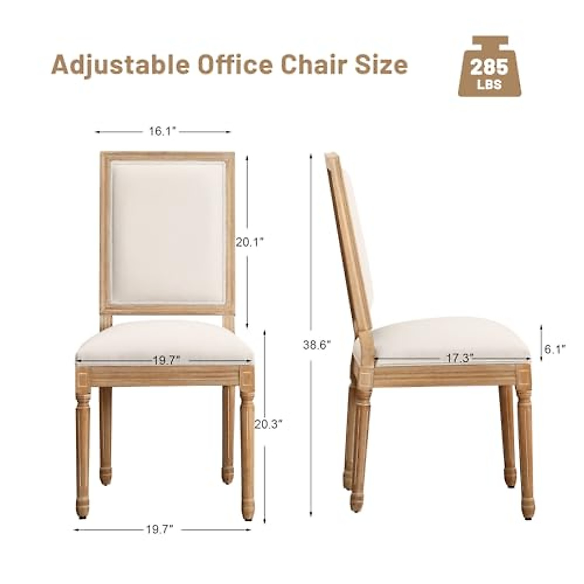 Furniliving French Country Dining Chairs Set of 2, Upholstered Dining Room Chairs with Back Farmhouse Kitchen Chairs for Living Room, Kitchen, Restaurant (Beige-Square)