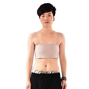 MISWSU Cotton Compression Band 3 Rows of Hooks Strapless Chest Binder for Tomboy Trans Lesbian(Gray,3XL)