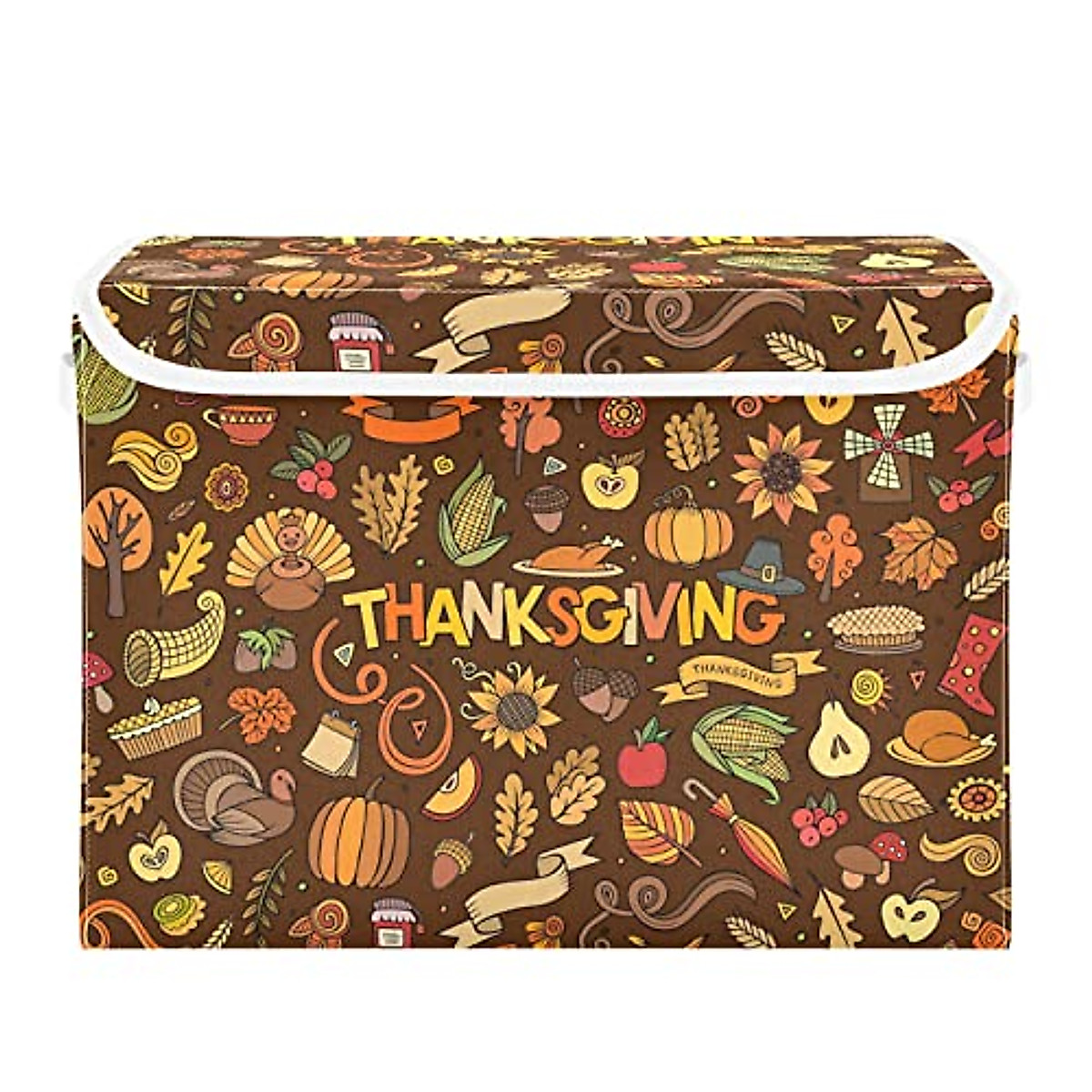 RunningBear Happy Thanksgiving Leaves Large Storage Bins with Lid Collapsible Storage Bin Closet Organizers Foldable Fabric Storage Boxes for Office Bedroom ClothesToys