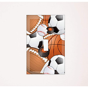 Kids Sports Decor Light Switch Cover Plate Soccer, Football, Baseball, Hockey Decorative Nursery Teen Toddler Room Bedroom Bathroom Playroom DIY Wall Decoration (Sports)