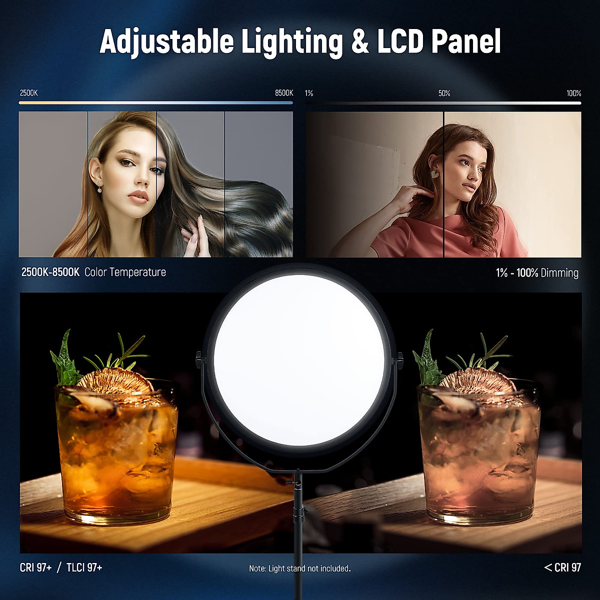 NEEWER Round Panel Video Light 2.4G & DMX Control, 24" 120W Bi Color Studio Edge Flapjack Lighting with Bag & 2.4G Remote(No Battery), Soft LED Fill Light for Portrait Photography Streaming, NL-500ARC