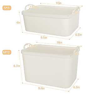 ANMINY 5PCS Plastic Storage Bins Containers with Lids, Large White Storage Organization Bins Boxes, Lidded Plastic Storage Baskets for Closet Shelves Drawers Desktop Home Office - 2 Medium 3 Small