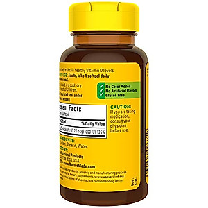 Vitamin D3, 100 Softgels, Vitamin D 1000 IU (25 mcg) Helps Support Immune Health, Strong Bones and Teeth, & Muscle Function, 125% of the Daily Value for Vitamin D in Only One Daily Softgel