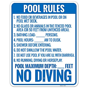 Florida Pool Rules No Diving Sign, Complies with State of Florida Pool Safety Code, 24x30 Inches, Rust Free .063 Aluminum, Fade Resistant, Made in USA by Sigo Signs
