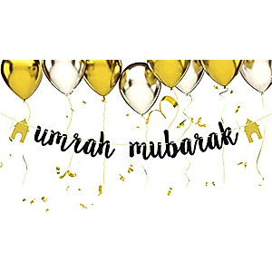 Umrah Mubarak Banner Eid Mubarak Banner Gold GlitterEid Mubarak Decorations | Eid Mubarak Party Decorations Supplies Eid Mubarak Party Decorations（Gold and Black）
